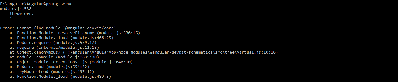 How to resolve “Error: Cannot find module ‘@angular-devkit/core’ – after clean install”