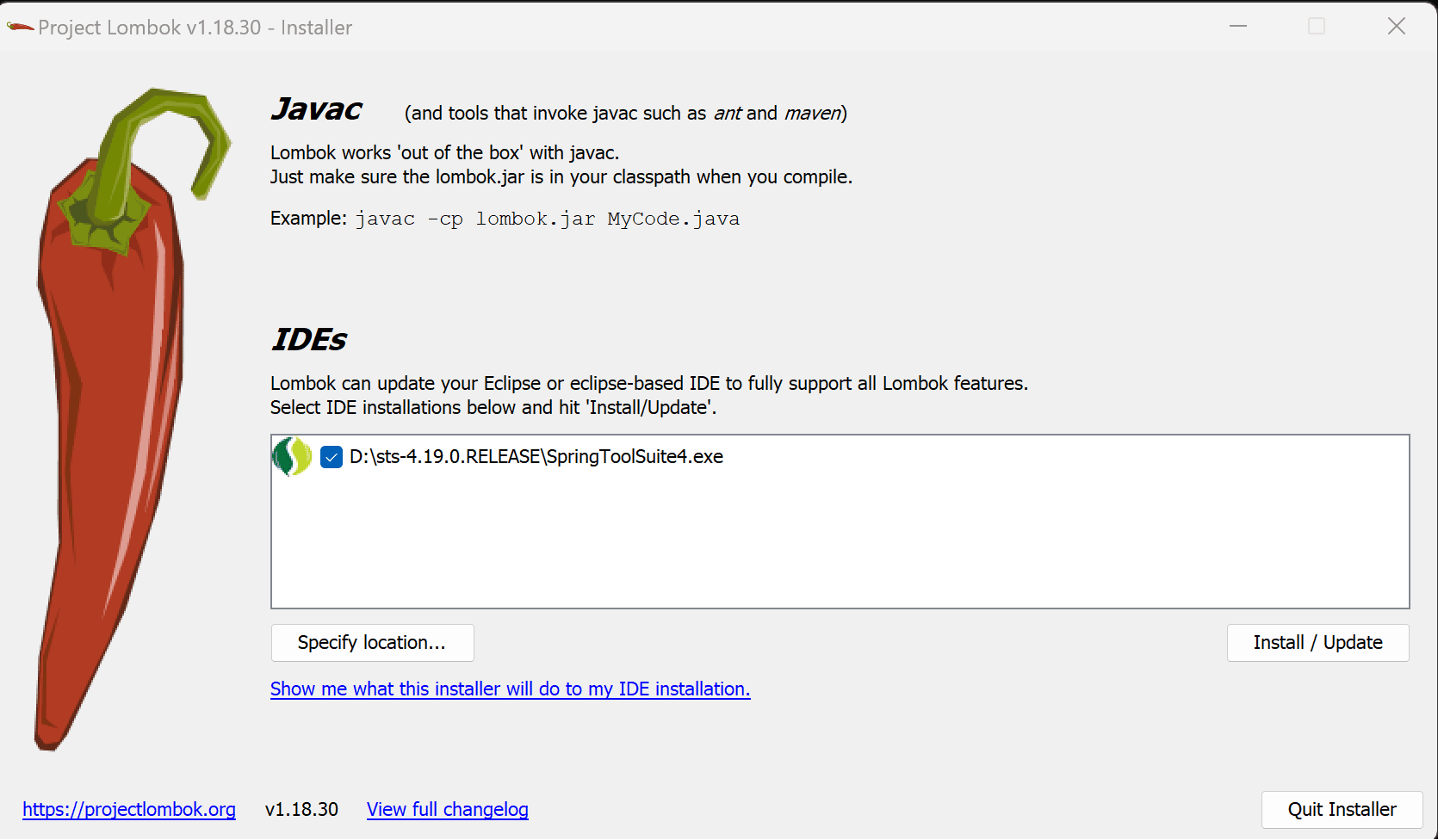How to download & install Lombok in STS/eclipse on Windows